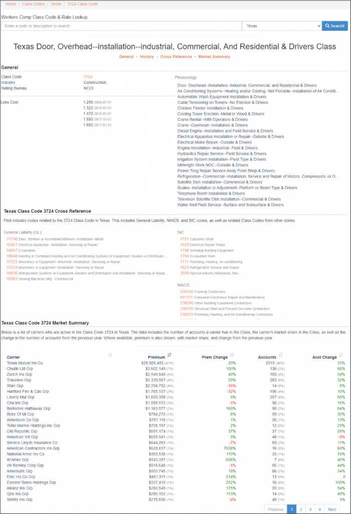 WC Class & GL Lookup – Insurance Xdate